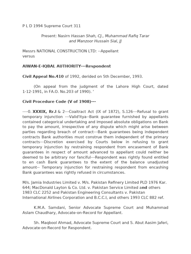 P L D 1994 Supreme Court 311 | PDF | Injunction | Justice