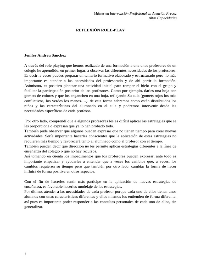 Reflexión Role-Play | PDF