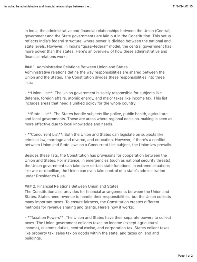 Overview of Union-State Relations in India | PDF | Taxes | Economies