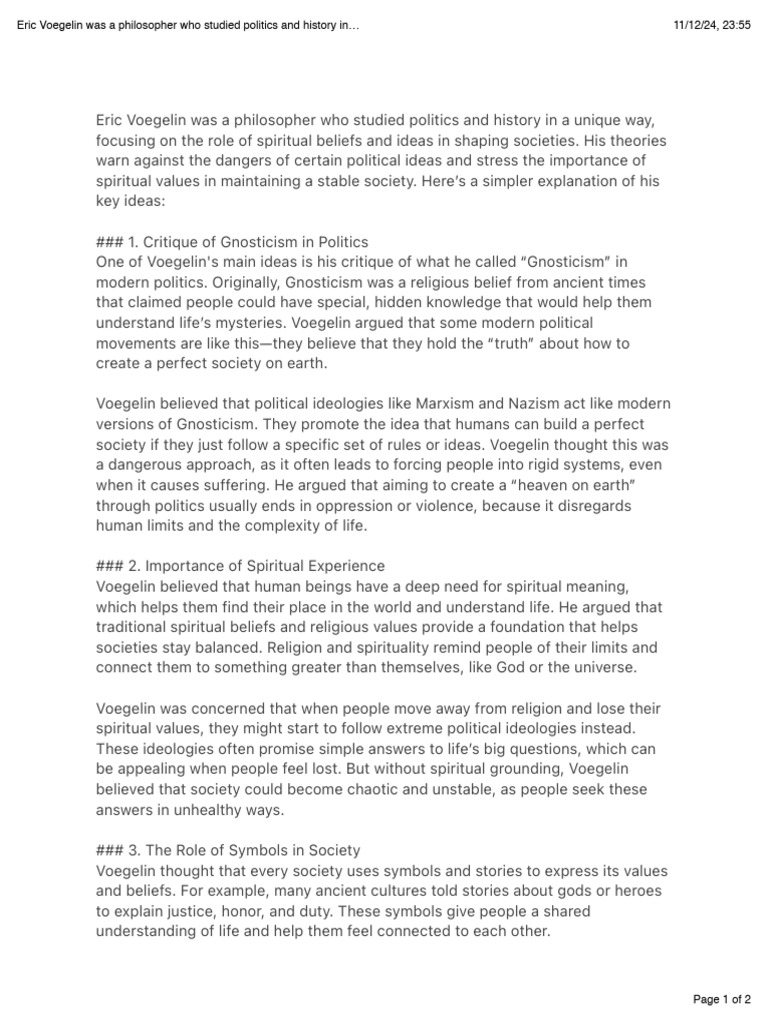 Eric Voegelin Was a Philosopher Who Studied Politics and History in ...