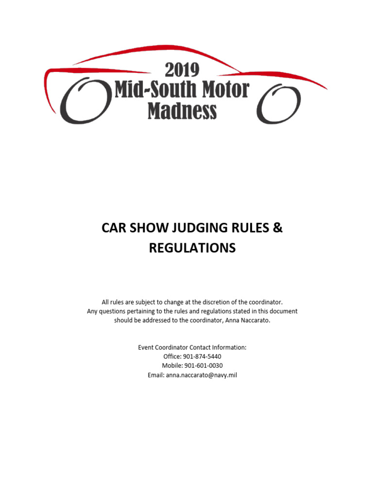 Car Show Judging Guidelines | PDF | Trunk (Car) | Motor Vehicle