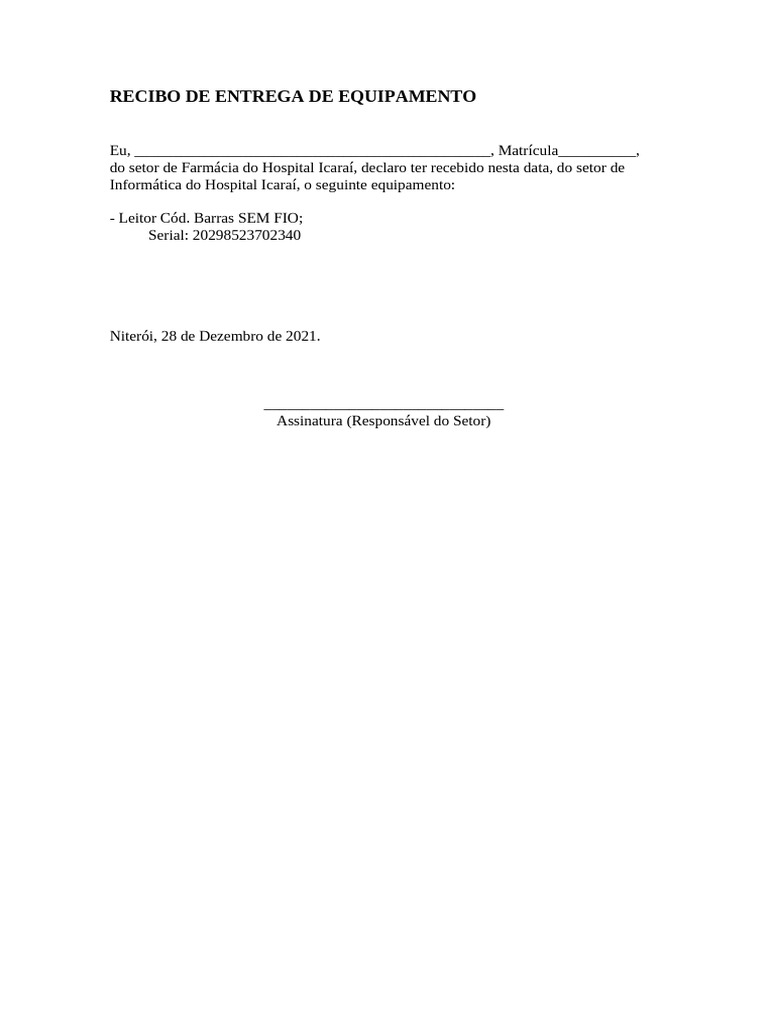 Recibo de Entrega de Equipamento Hospitalar | PDF