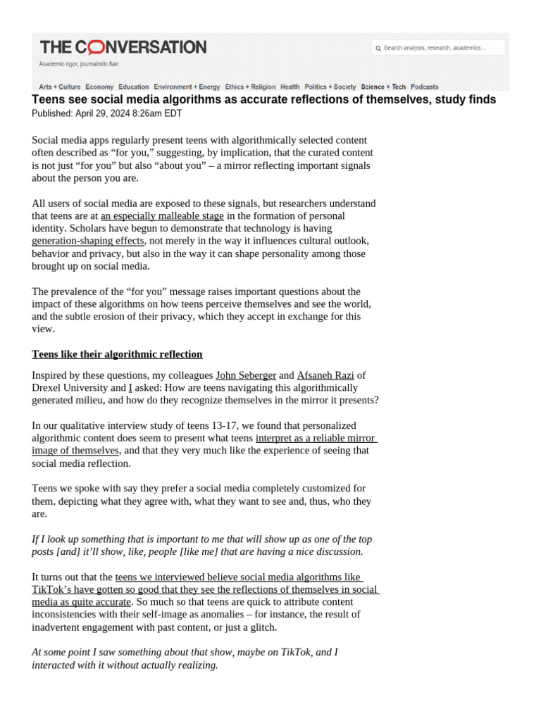 Teens and Social Media Algorithms | PDF | Adolescence | Artificial ...