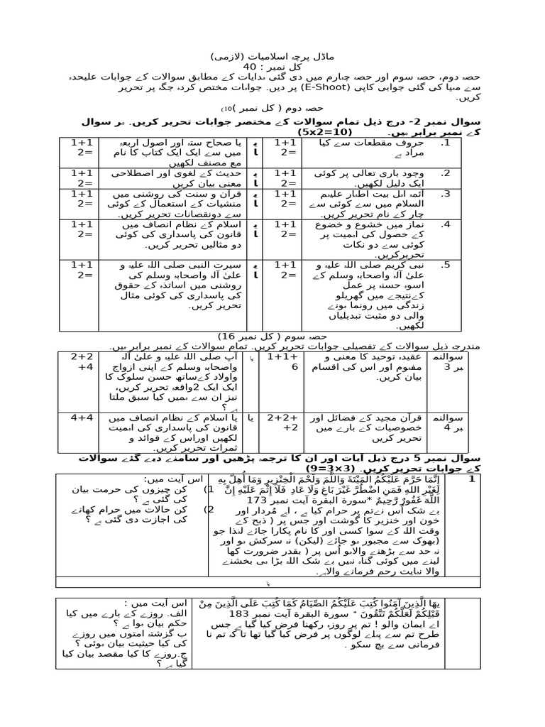 HSSC-1 اسلامیات | PDF