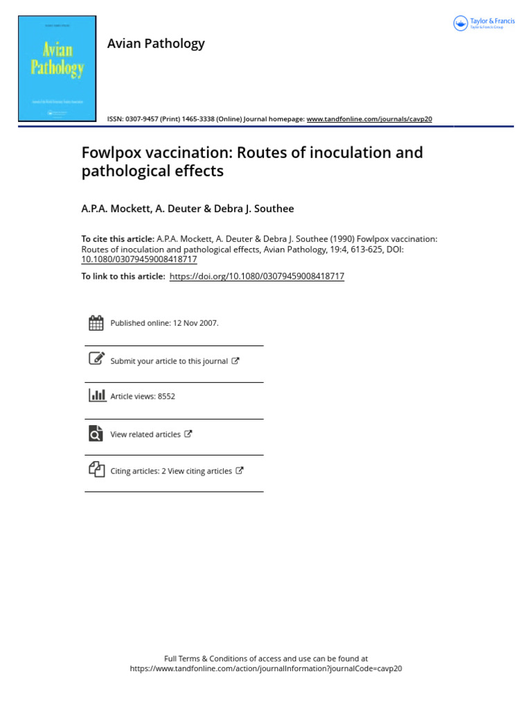 Fowlpox Vaccination Routes of Inoculation and Pathological Effects ...