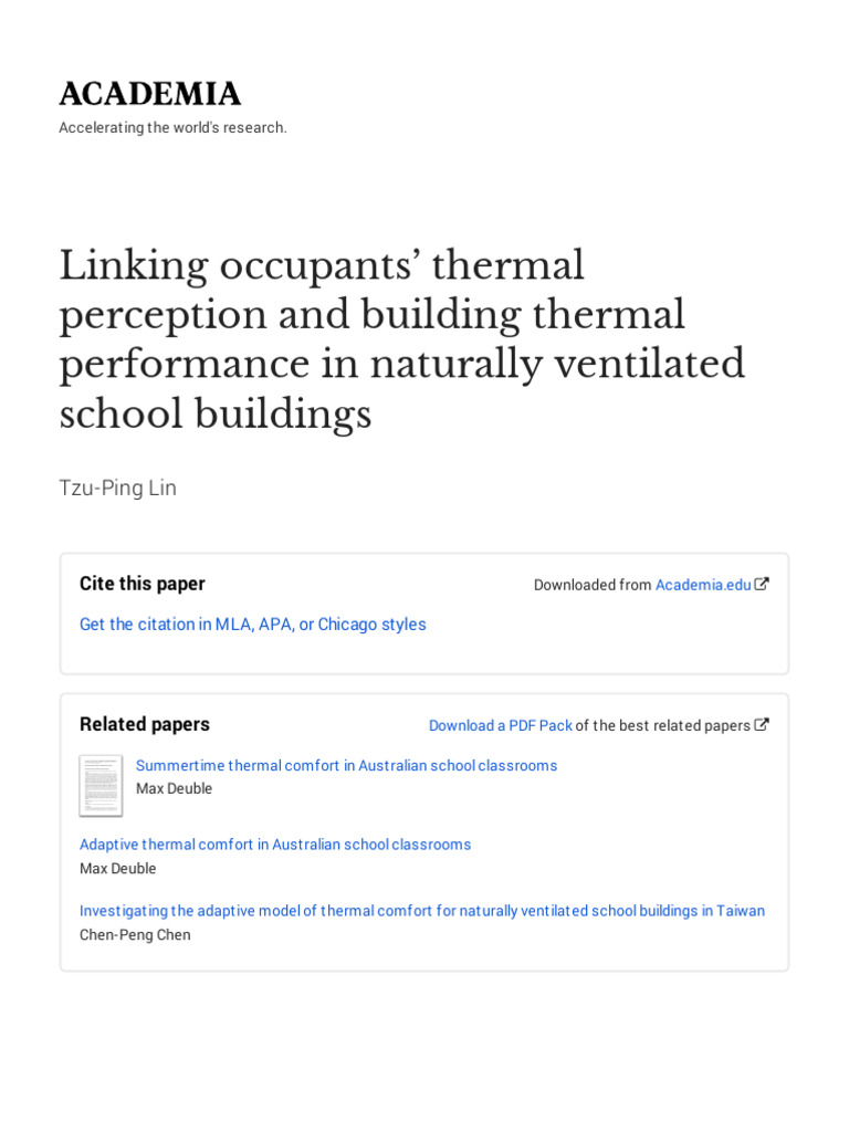 2012. Linking occupant's thermal perception and building thermal performance in naturally ...