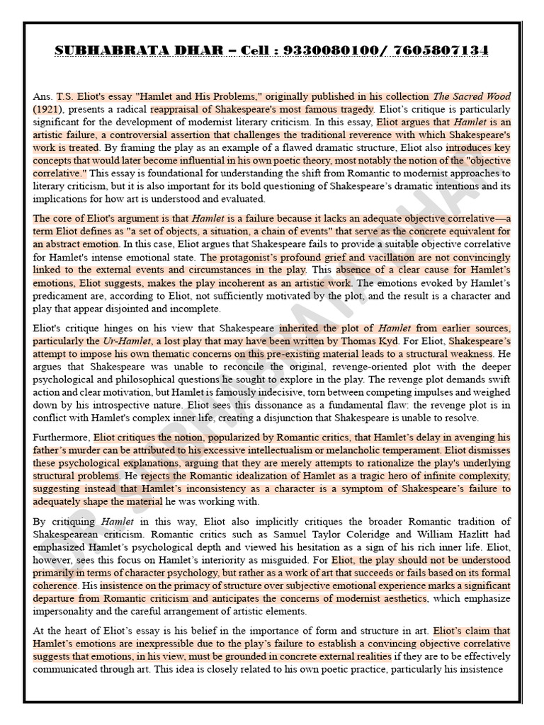 A Critical Analysis On Hamlet and His Problems | PDF | Hamlet | Liberal ...