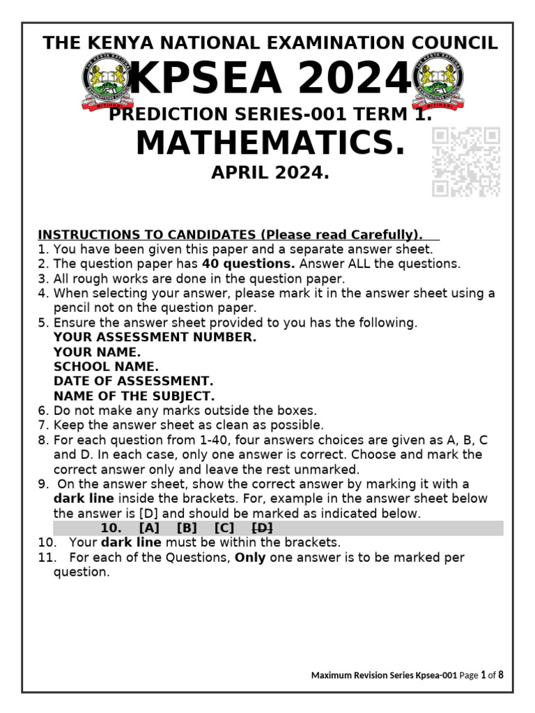 KPSEA 2024 Mathematics Prediction Paper | PDF | Length | Kilogram
