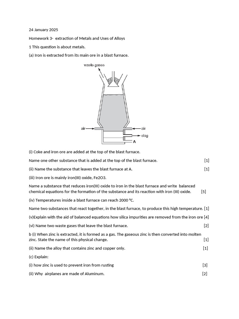Homework 3 - Extraction of Metals and Alloys | PDF