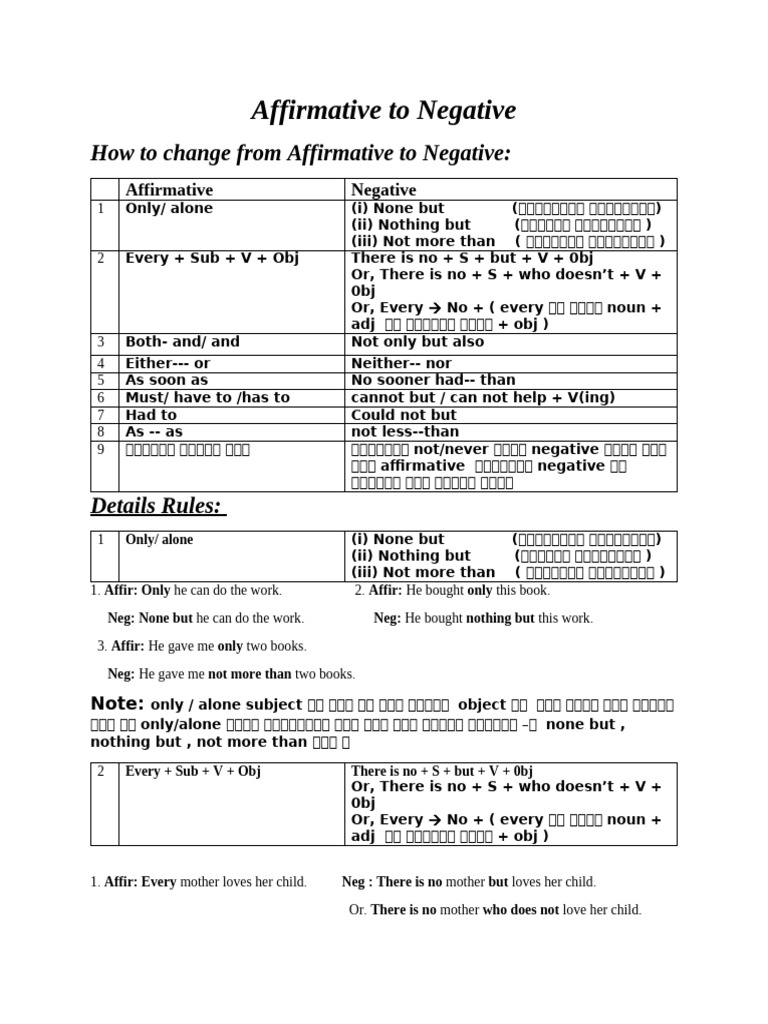 Affermative To Negative | PDF