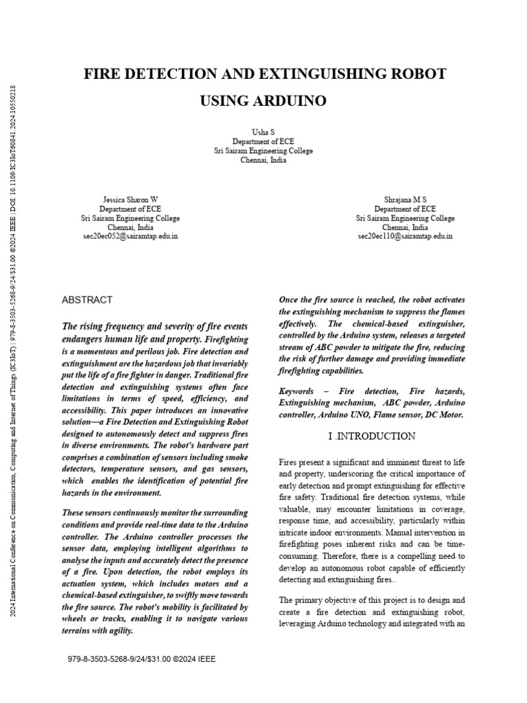 Fire Detection and Extinguishing Robot Using Arduino | PDF | Robot | Robotics