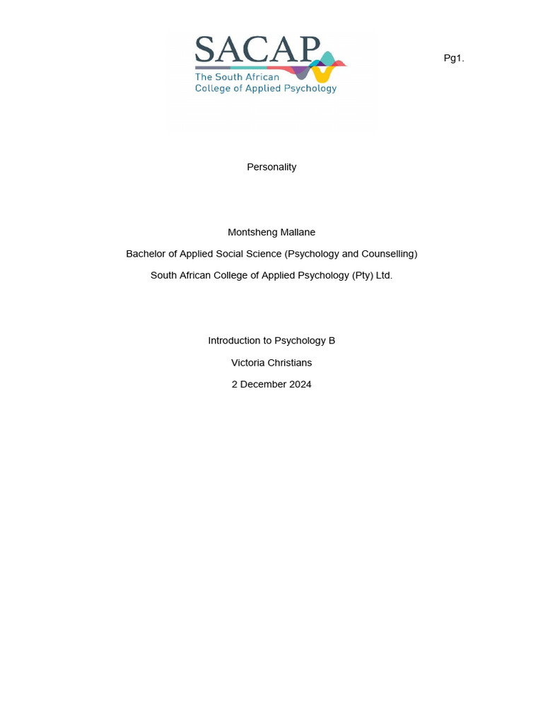 IP Assessment 2 - Personality (Final) | PDF | Psychology | Behavioural ...