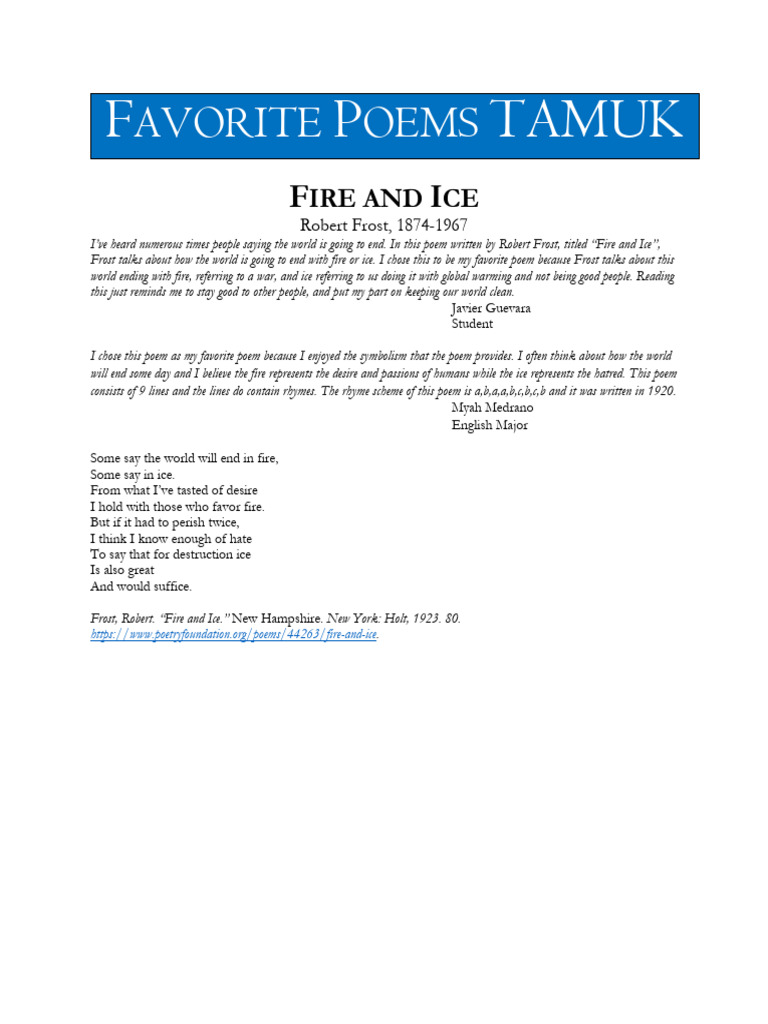 Fire and Ice by Robert Frost | PDF