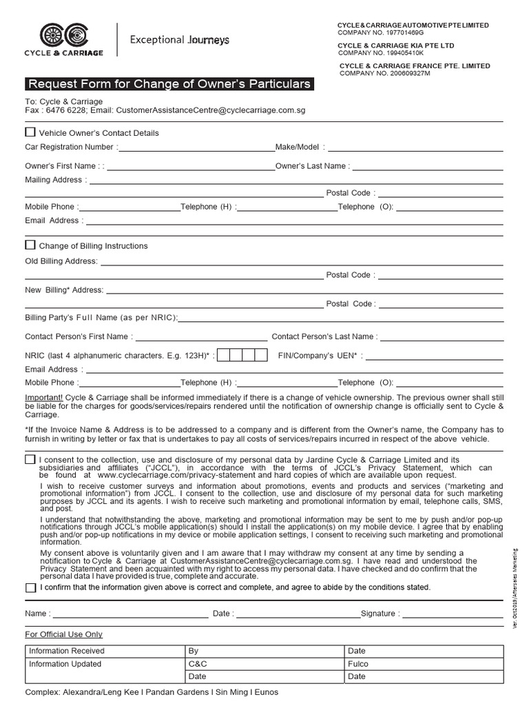 Vehicle Ownership Change Request Form | PDF | Mail | Computing