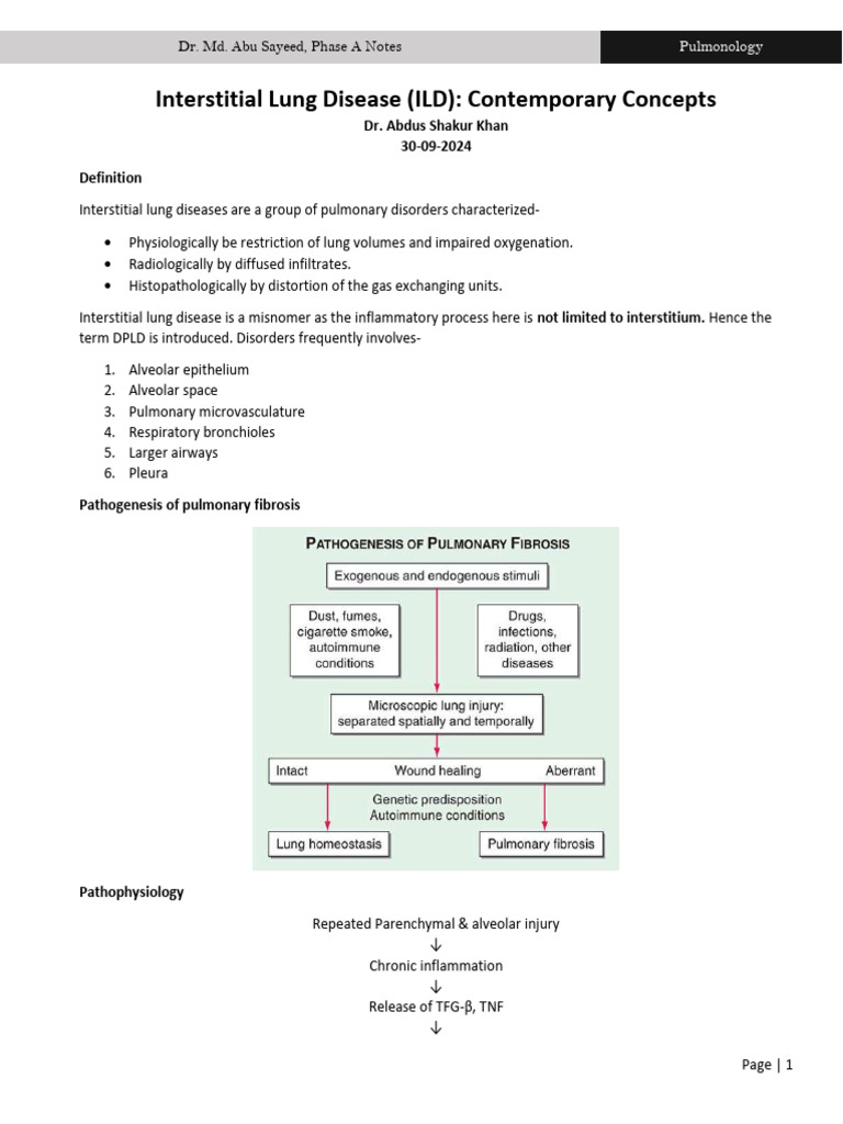 ILD 1 Lecture Dr. Abdus Shakur 30 Sept | PDF | Respiratory Diseases | Lung