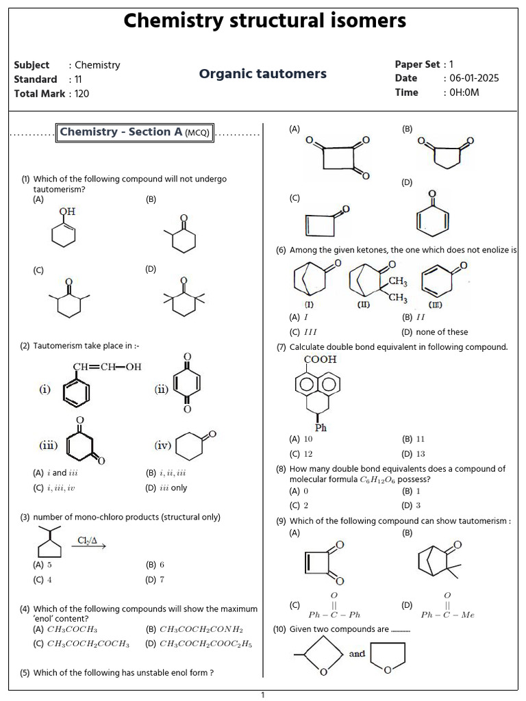 Structural Isomers and Tautomerism in Chemistry | PDF | Chemistry ...