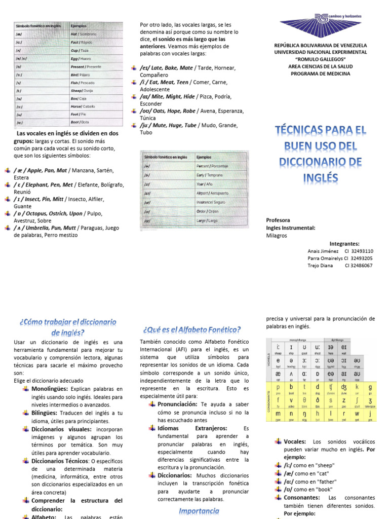 TRIPTICO UNERG(1) | PDF | Diccionario | Idioma en Inglés