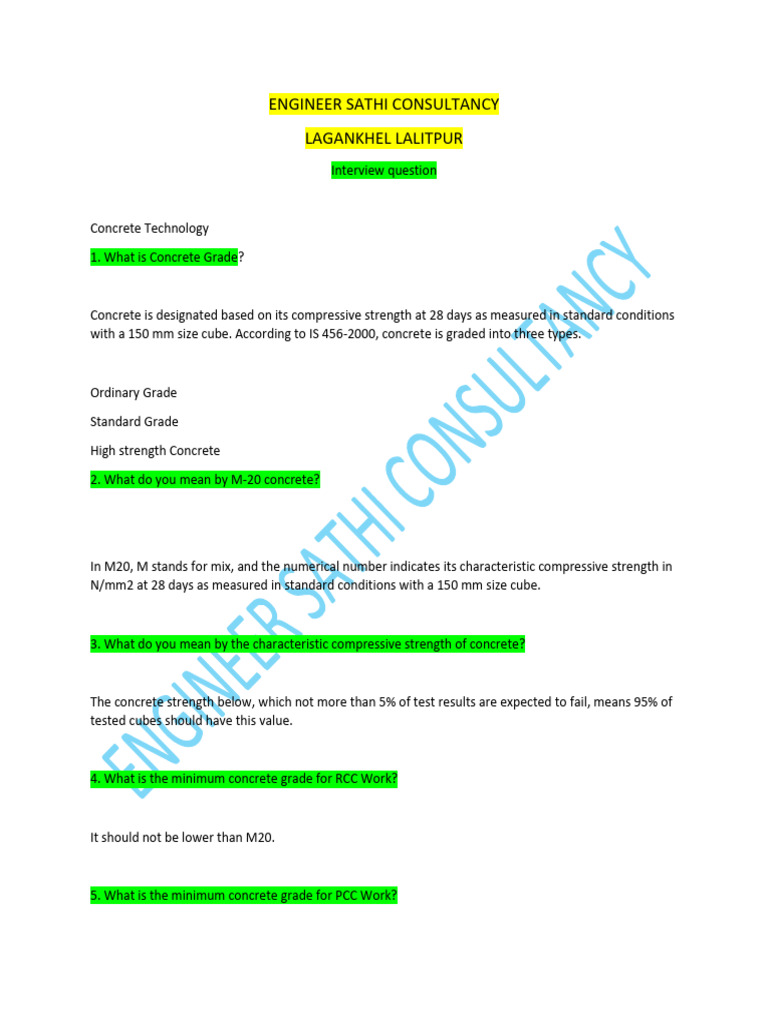 Concrete Technology Interview Questions | PDF | Concrete | Strength Of ...
