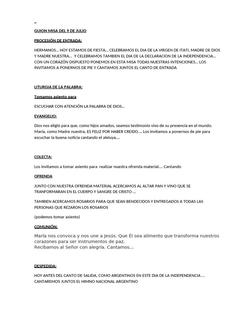 Guion Misa Del 9 de Julio | PDF