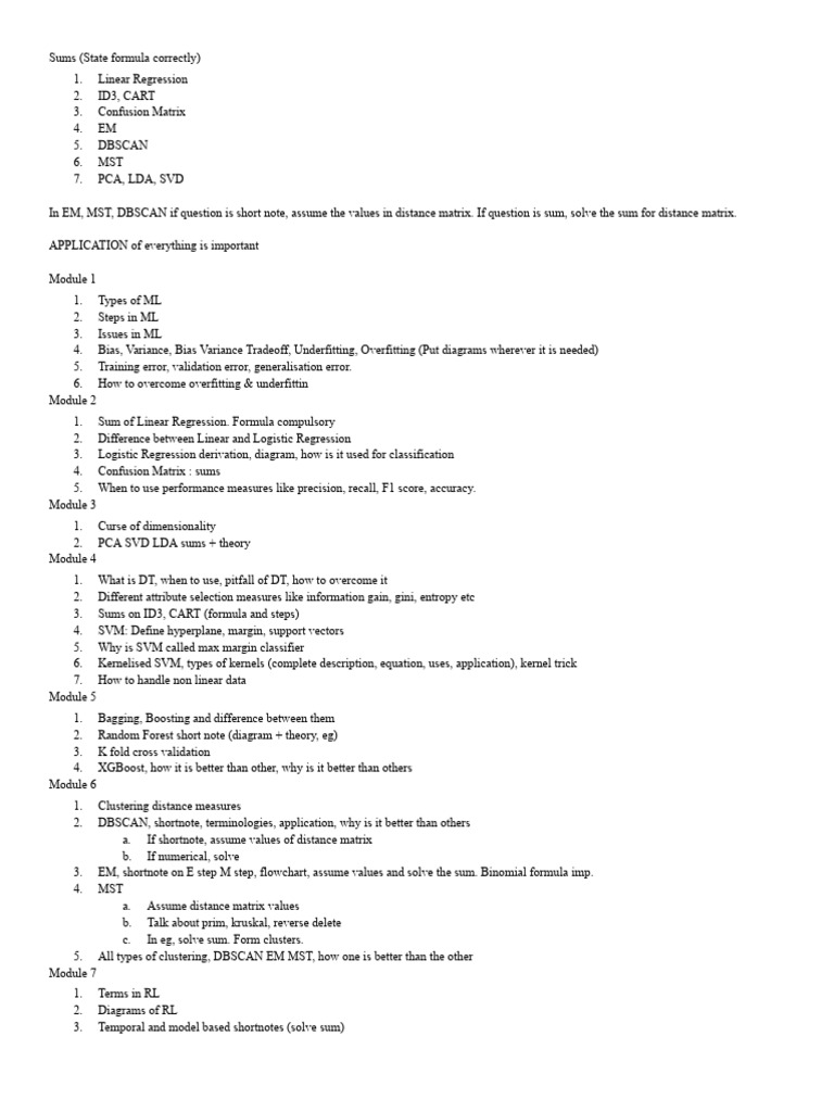 ML Important Topics During Lecture | PDF