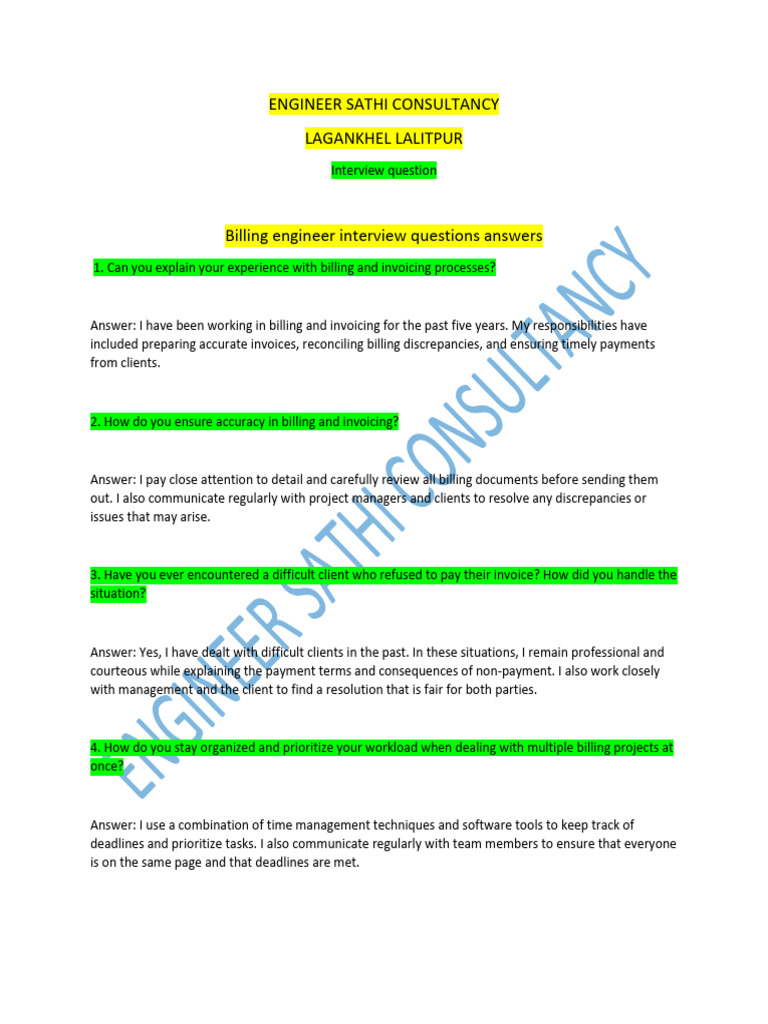 Billing engineer interview questions answers | PDF | Surveying ...