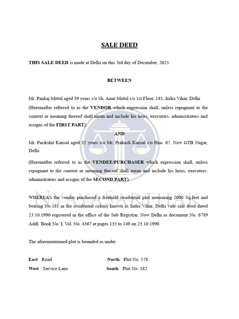 Task 4 (Nyaysarthak (Sale Deed) ) | PDF | Taxes | Private Law