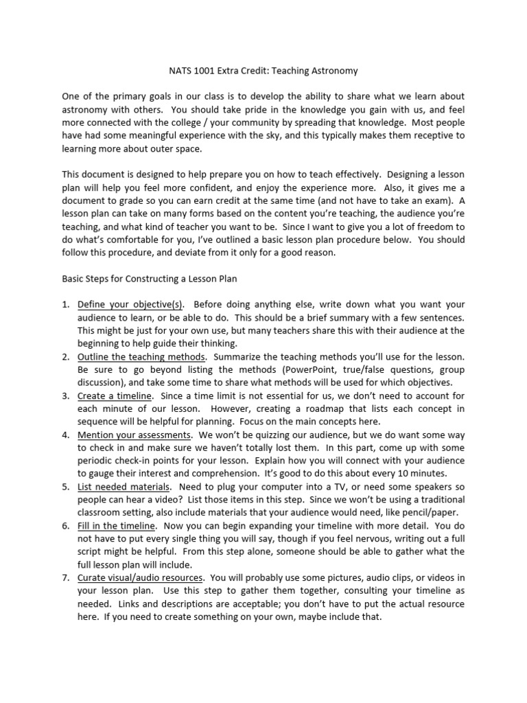 NATS 1001 Extra Credit Assignment | PDF | Lesson Plan | Teaching Method