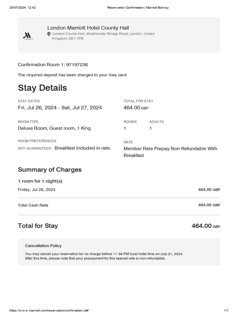 Reservation Confirmation _ Marriott Bonvoy | PDF