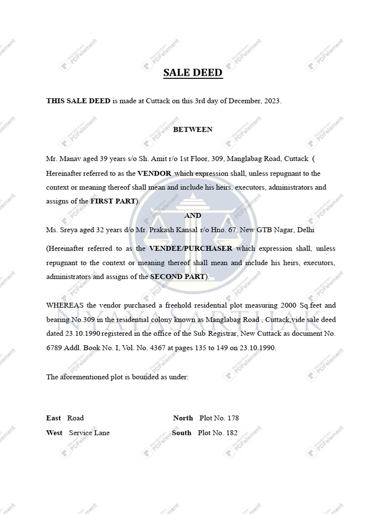 Task 4 (Nyaysarthak (Sale Deed) ) (1) | PDF | Taxes | Common Law