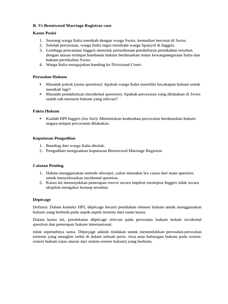 R. Vs Brentwood Marriage Registrar Case Kasus Posisi | PDF