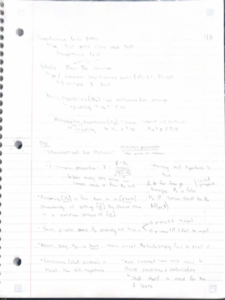 Significance Tests Notes | PDF