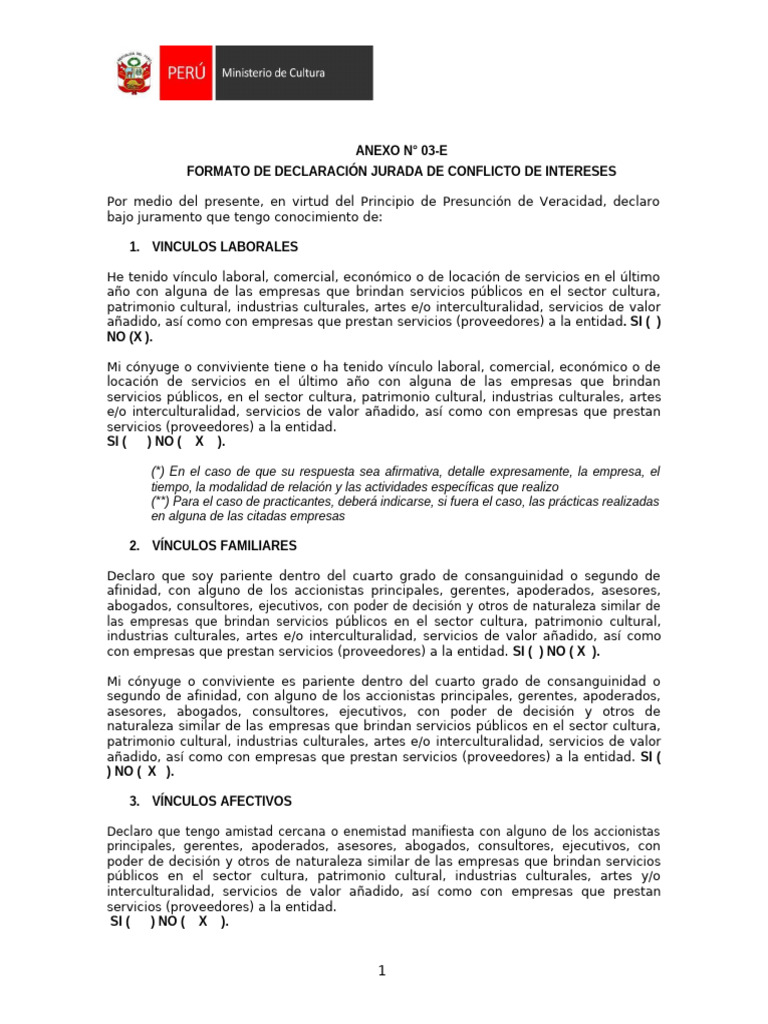 Anexo 3-E - DJ de Conflicto de Intereses (1) | PDF