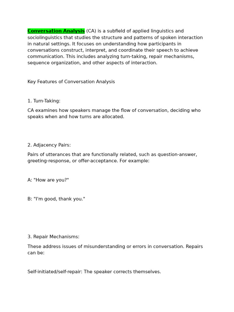 Notes On Conversation Analysis | PDF