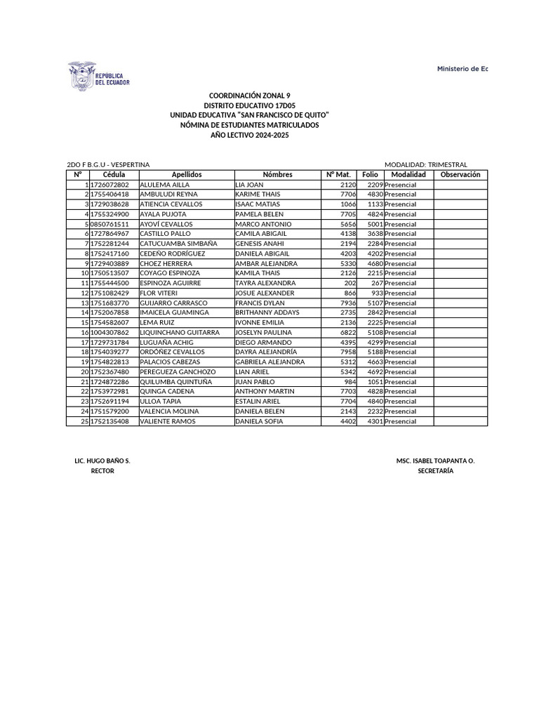 Nomina Cursos 2do General f | PDF