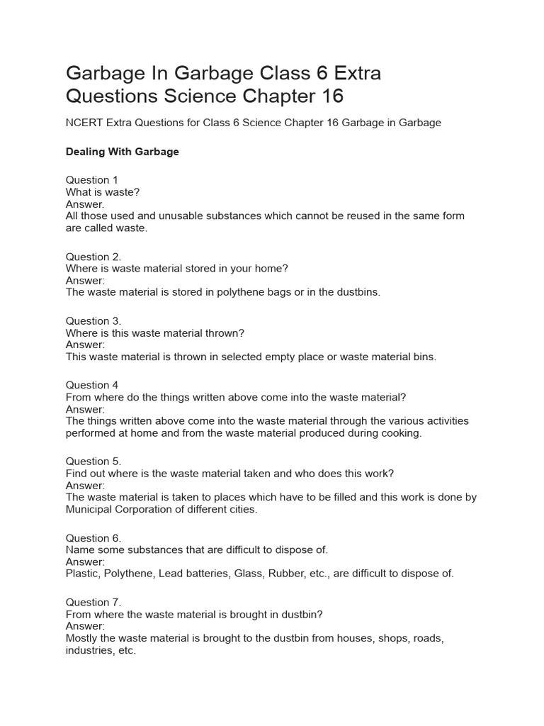 Class 6 Science: Garbage Management Guide | PDF | Municipal Solid Waste ...