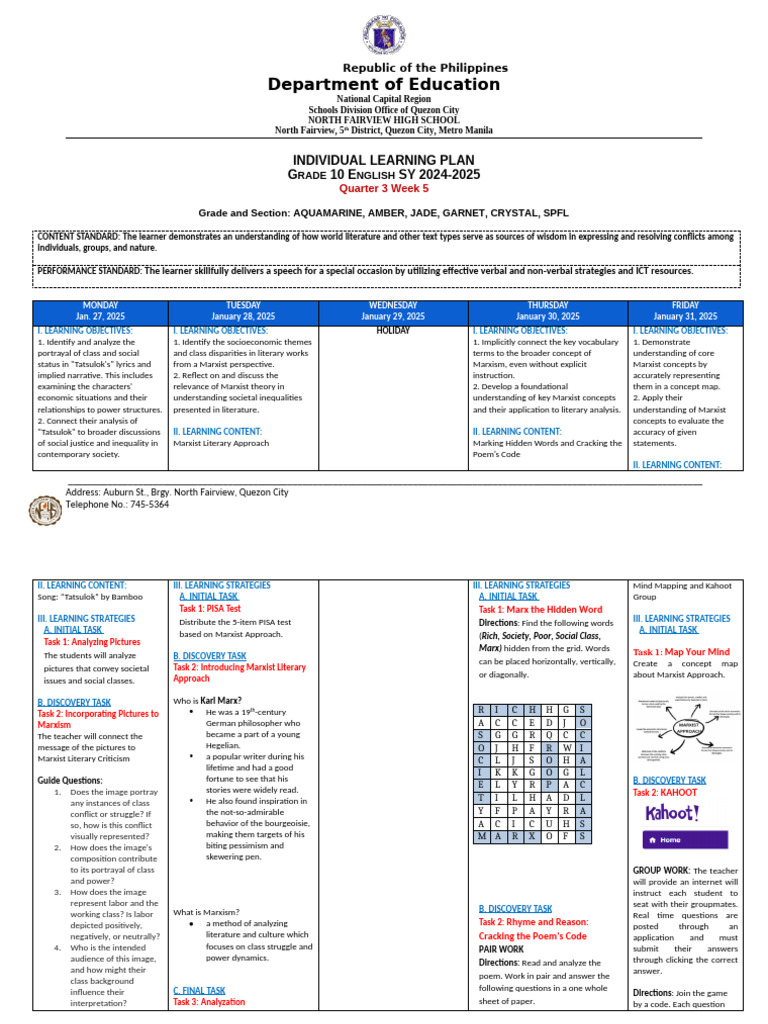 Grade 10 English Learning Plan: Marxism | PDF | Marxism | Liberal Arts ...