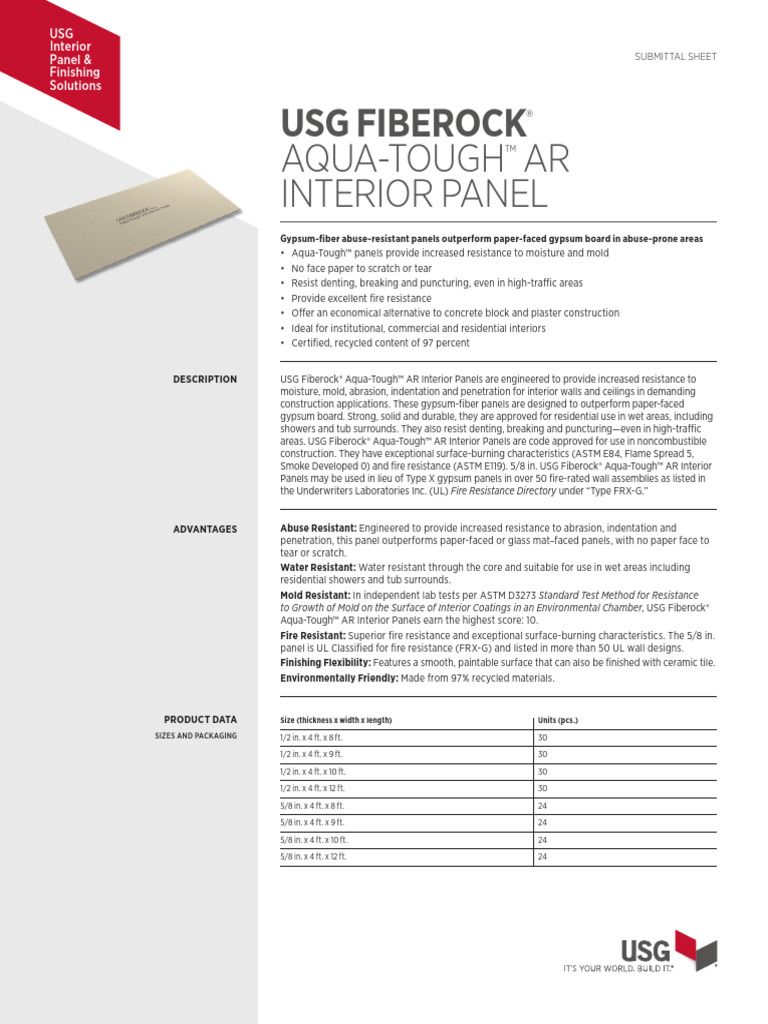 Fiberock Interior Panel Aquatough Submittal F134 | PDF | Drywall | Plaster