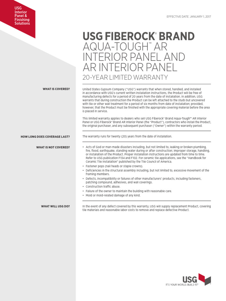 Fiberock Aqua Tough Interior Panels Warranty F258 | PDF | Implied Warranty