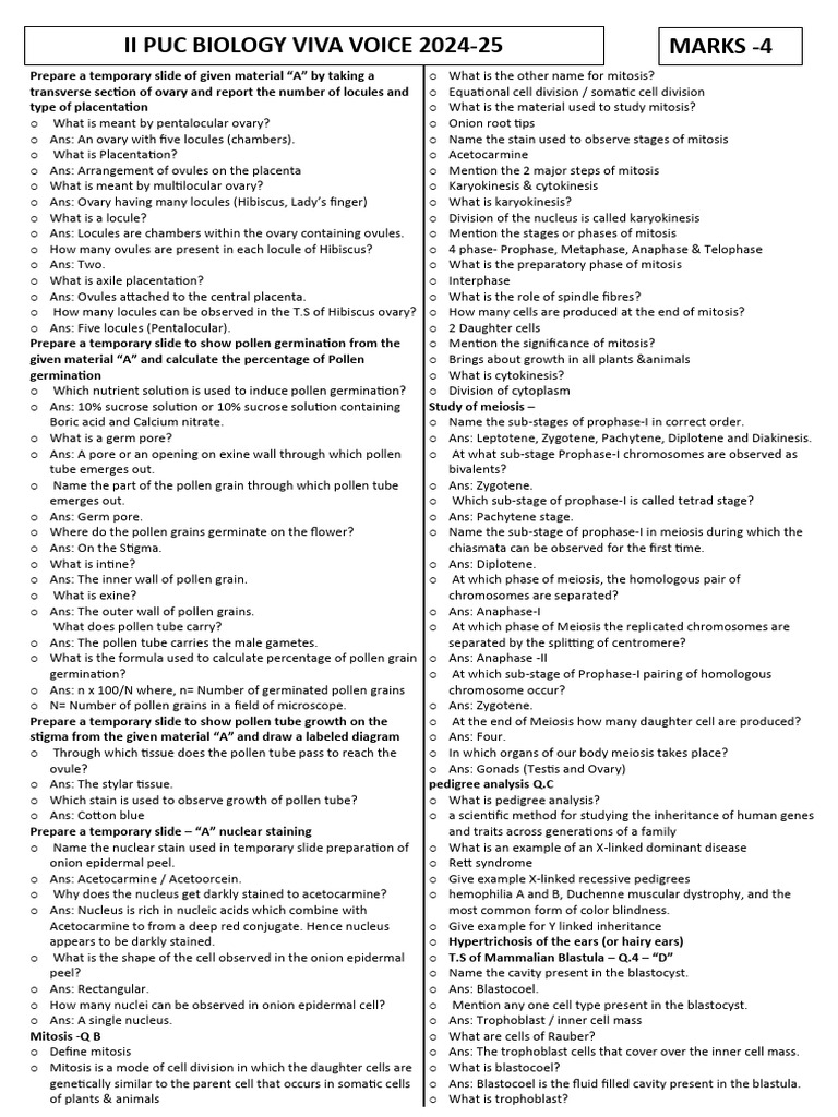 Viva Voice 2024 Ii Puc 2024-25 | PDF | Meiosis | Mitosis