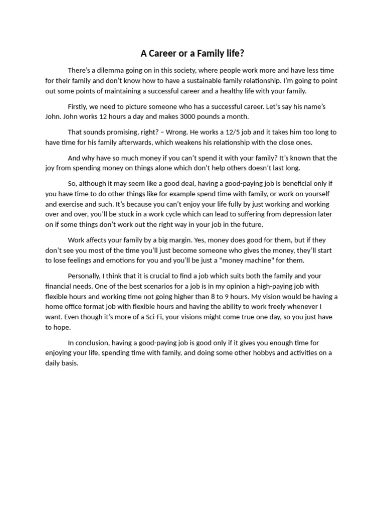Balancing Career and Family Life | PDF