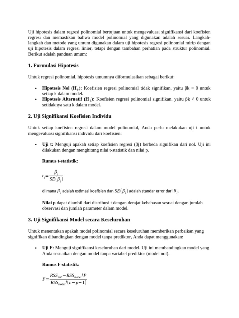 Uji Hipotesis Regresi Polinomial | PDF