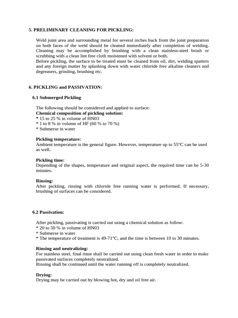 Pickling and Passivation Procedures | PDF | Water | Welding