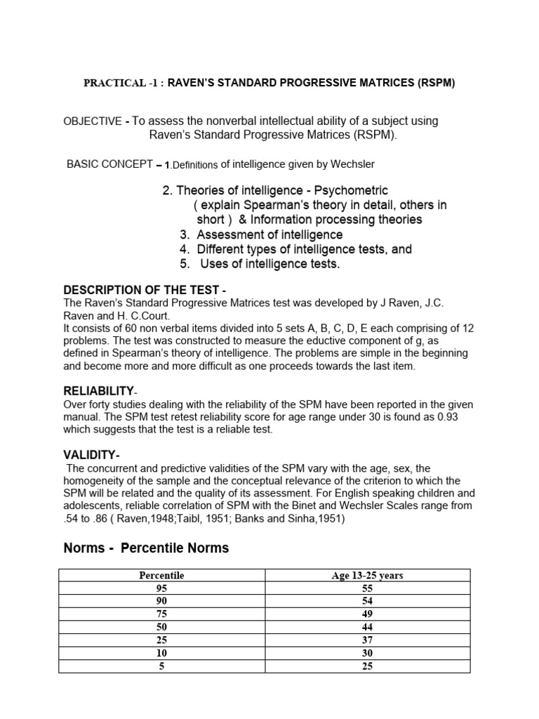 Raven's Standard Progressive Matrices Guide | PDF | Extraversion And ...