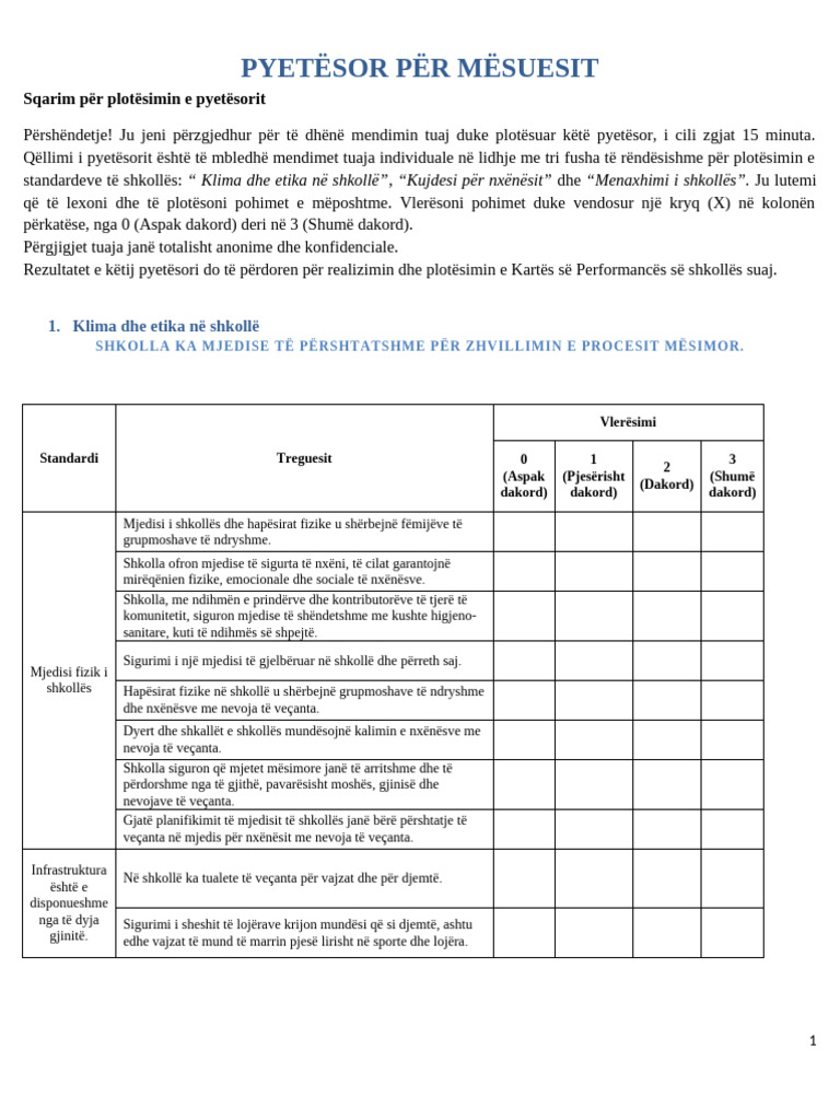 Pyetesori Per Mesuesit e Shkolles | PDF