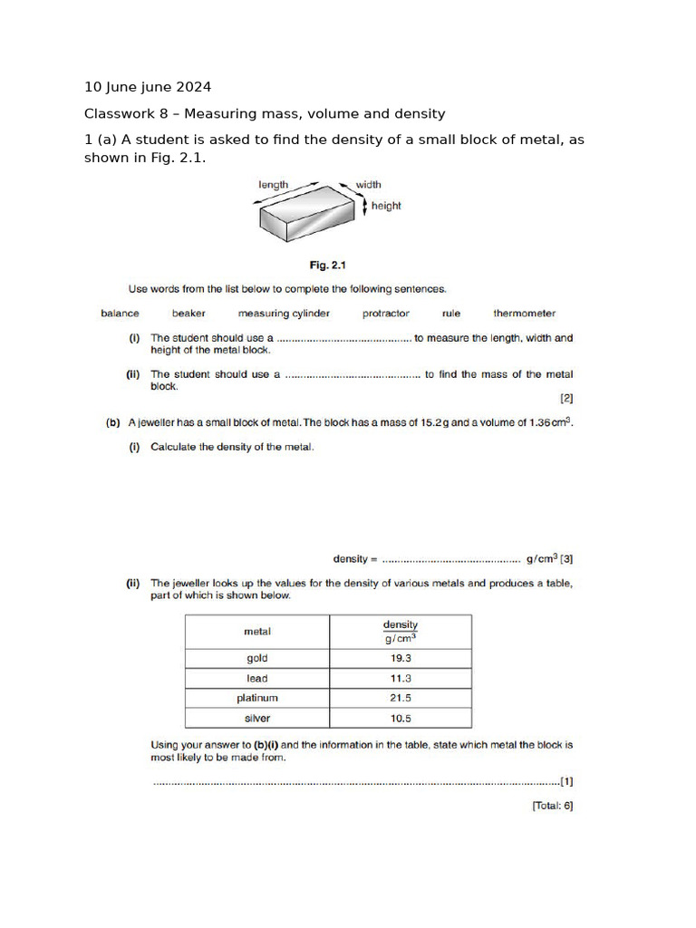Measuring Mass, Volume, and Density | PDF