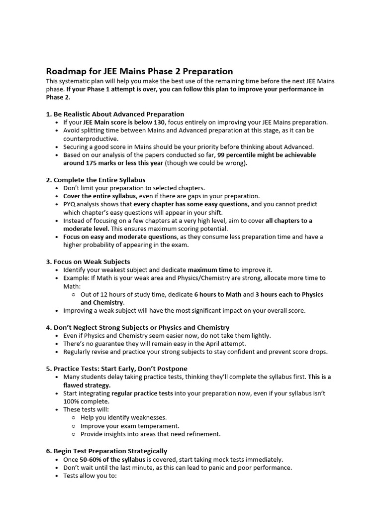 jee phase 2 roadmap | PDF
