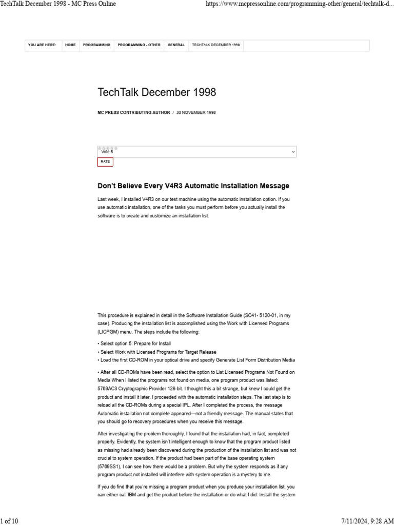 Iseries Tech Talk 1998 | PDF | Windows Registry | Computing