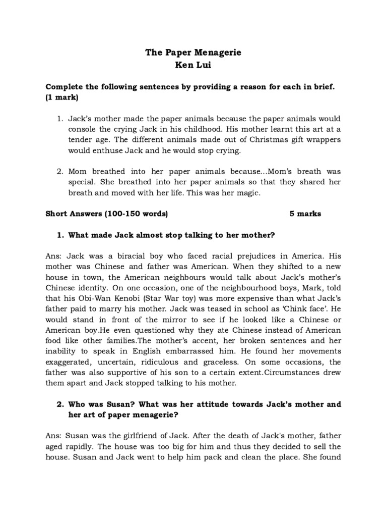 The Paper Menagerie | PDF