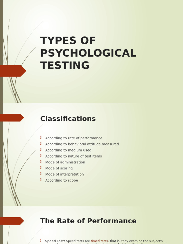 Types of Psychological Testing Explained | PDF | Psychological Testing ...