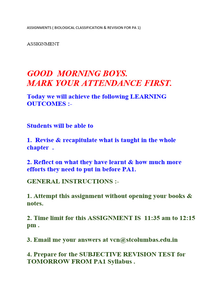 Assignments (Pa 1 & Biological Classification) | PDF